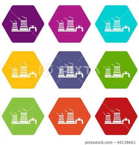 Tower of chemical factory icons set 9 vector - Stock Illustration ...