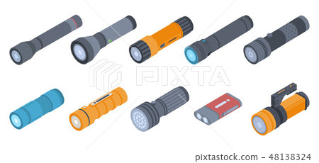 Flashlight icons set, isometric style - Stock Illustration [48138324 ...