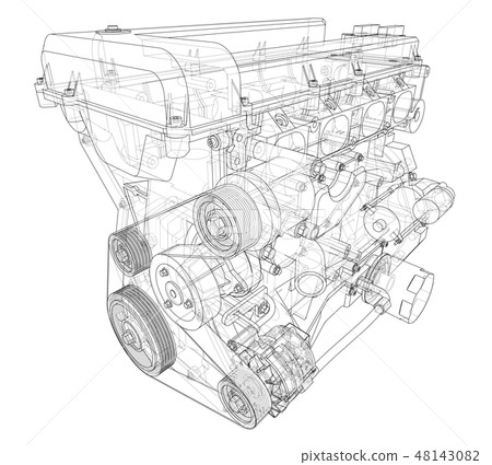 Engine sketch. Vector rendering of 3d - Stock Illustration [48143082 ...