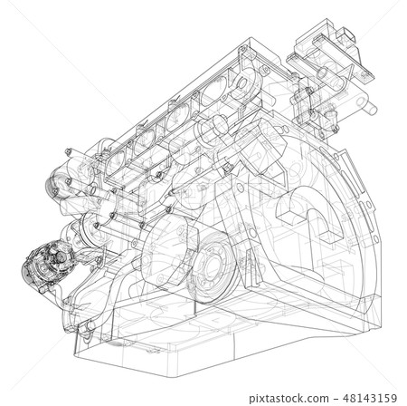 Engine sketch. Vector rendering of 3d - Stock Illustration [48143159 ...