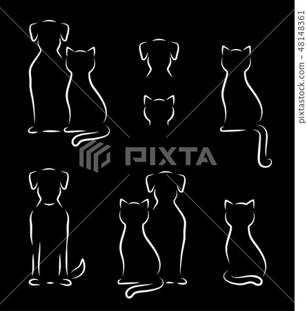 hand drawn set of dog and cat silhouettes - Stock Illustration ...