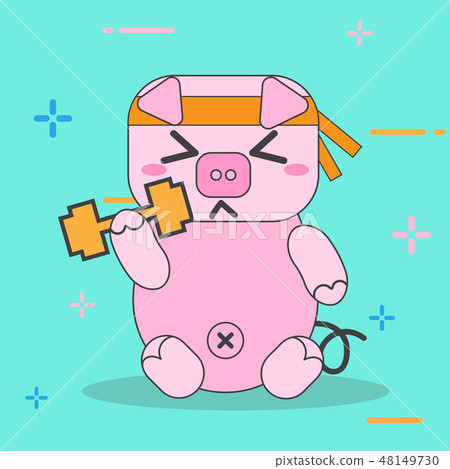 cartoon pink pigs exercise character cute - Stock Illustration ...