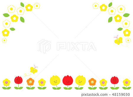 Spring flowers and butterfly frame illustration - Stock Illustration ...
