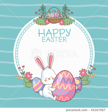 Happy easter round frame with cartoons-插圖素材 [48167987] - PIXTA圖庫