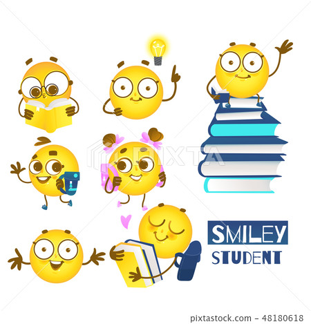 Smiley emoticon student set of cute emoji balls... - Stock Illustration ...