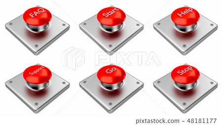 3D rendering. Red web buttons with start, stop,... - Stock Illustration ...