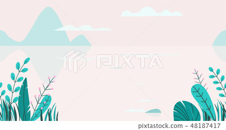 Flat vector background of spring sunset... - Stock Illustration ...