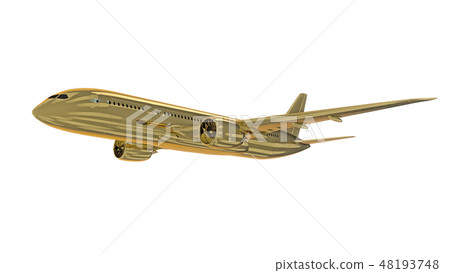 Golden jet airplane isolated. 3d render - Stock Illustration [48193748 ...