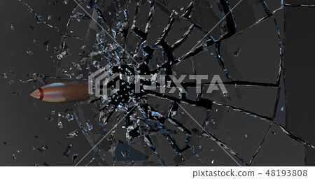 Bullet shatters the glass . 3D render - Stock Illustration [48193808 ...