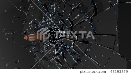 Bullet shatters the glass . 3D render - Stock Illustration [48193859 ...