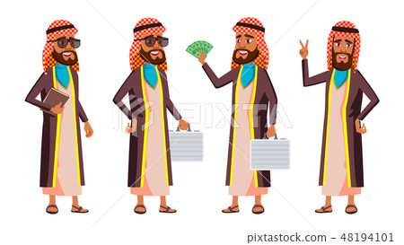 Arab, Muslim Old Man Poses Set Vector. Elderly... - Stock Illustration ...