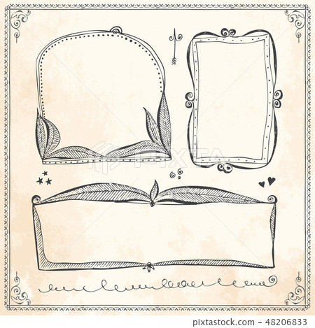 Hand drawn vector line border frame elements set - Stock Illustration ...