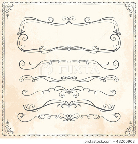 Hand drawn vector line border frame elements set - Stock Illustration ...