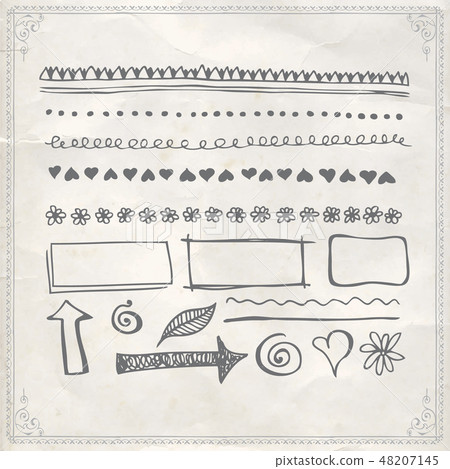 Hand drawn line border frame design elements set - Stock Illustration ...