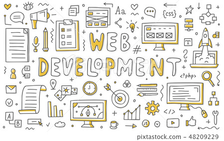Web development doodle set - Stock Illustration [48209229] - PIXTA
