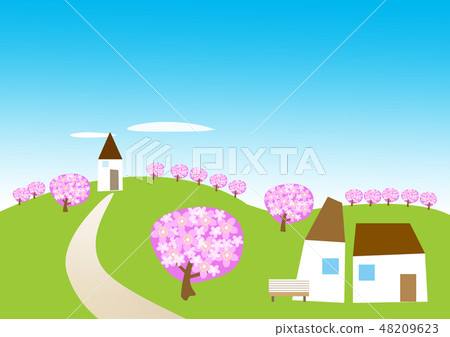 Spring landscape Sakura - Stock Illustration [48209623] - PIXTA