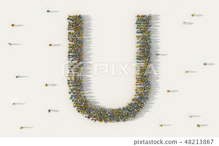 Large group of people forming letter U, capital... - Stock Illustration ...