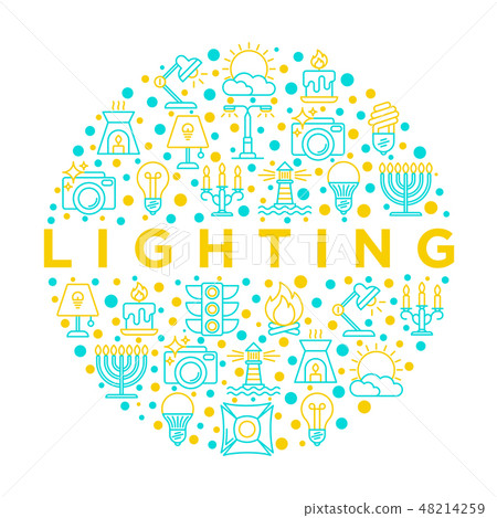 Lighting concept in circle with thin line icons - Stock Illustration ...