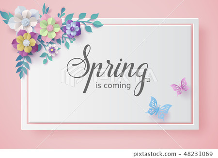 Spring season with frame of flower and leaves. - Stock Illustration ...