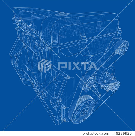 Engine sketch. Vector rendering of 3d - Stock Illustration [48239926 ...