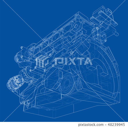 Engine sketch. Vector rendering of 3d - Stock Illustration [48239945 ...