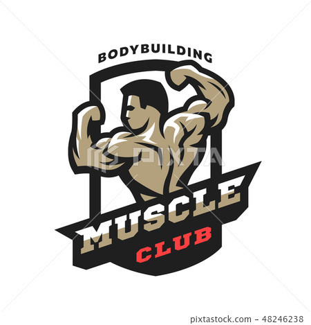 Muscle club. Bodybuilding emblem, logo. - Stock Illustration [48246238 ...