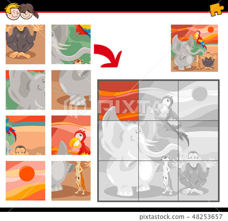 jigsaw puzzles with cartoon animals - Stock Illustration [48253657] - PIXTA