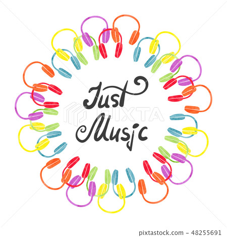 Colorful headphones round frame. Musical border - Stock Illustration ...