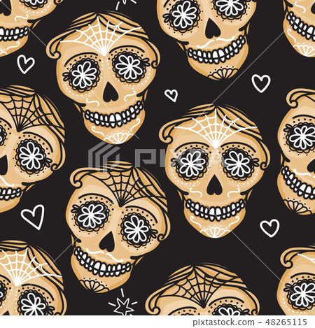 Vector Seamless pattern Gold Calavera skull - Stock Illustration ...