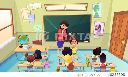 Teacher Scolding Pupil in Class Cartoon Vector - Stock Illustration ...