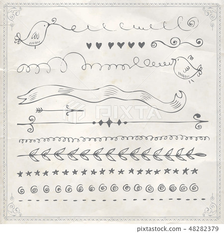 Hand drawn line border frame design elements set - Stock Illustration ...
