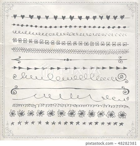 Hand drawn line border frame design elements set - Stock Illustration ...