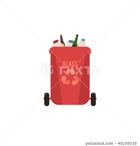 Rubbish red bin with glass waste. Container for... - Stock Illustration ...