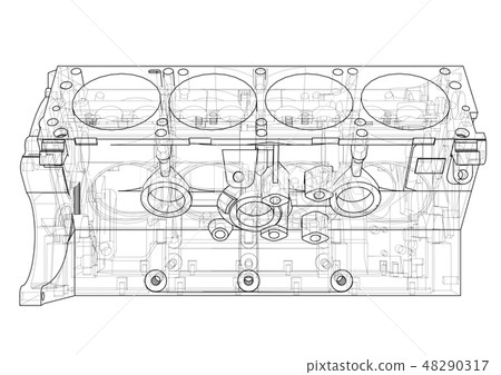 Engine block sketch. Vector rendering of 3d - Stock Illustration ...