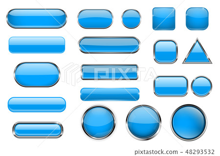 Blue glass buttons. Collection of 3d icons - Stock Illustration ...
