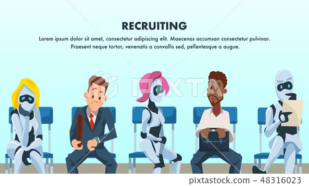 People and Robot Sit in Queue for Job Interview - Stock Illustration [48316023] - PIXTA