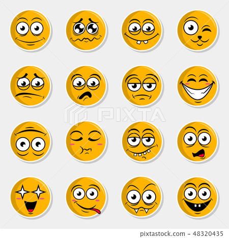 Sticker set of cute happy smiley emotions - Stock Illustration ...