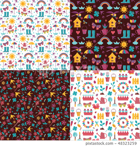 Spring Gardening Seamless Pattern Set - Stock Illustration [48323259 ...