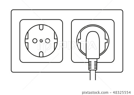 Line art black and white electric socket - Stock Illustration [48325554 ...