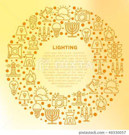 Lighting concept in circle with thin line icons - Stock Illustration ...