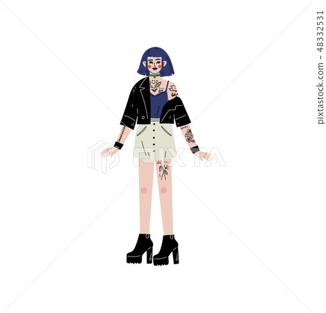 Emo Girl with Tattoo, Female Character Loving... - Stock Illustration ...