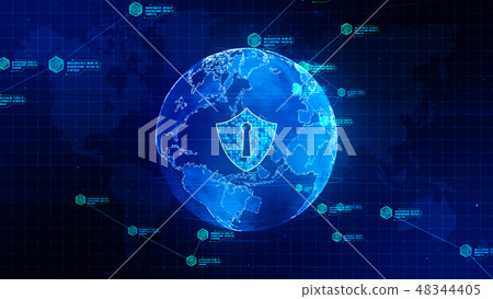 Shield icon on secure global network, Technology - Stock Illustration ...