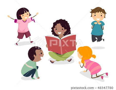 Stickman Kids Story Animal Characters Illustration - Stock Illustration ...