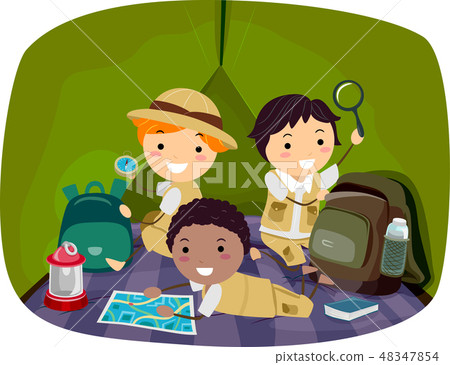 Stickman Kids Explorer Tent Boys Illustration - Stock Illustration ...