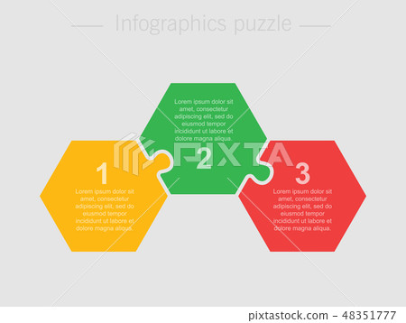 Three pieces parts puzzle hexagon info graphic. - Stock Illustration ...