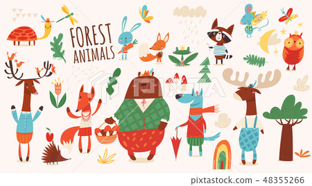 Big vector set of cartoon forest animals. - Stock Illustration ...