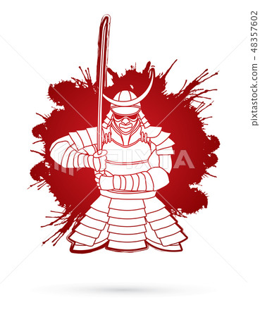 Samurai standing front view ready to fight vector - Stock Illustration ...