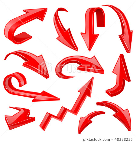 Red 3d shiny arrows. Set of bent icons - Stock Illustration [48358235 ...