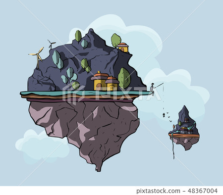 Floating island, 3d, vector. - Stock Illustration [48367004] - PIXTA