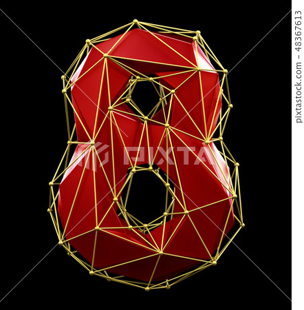 Low poly style number 8. Red and gold color... - Stock Illustration ...